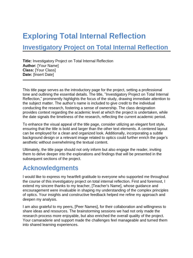 Exploring Total Internal Reflection | PDF | Refraction | Transmission ...