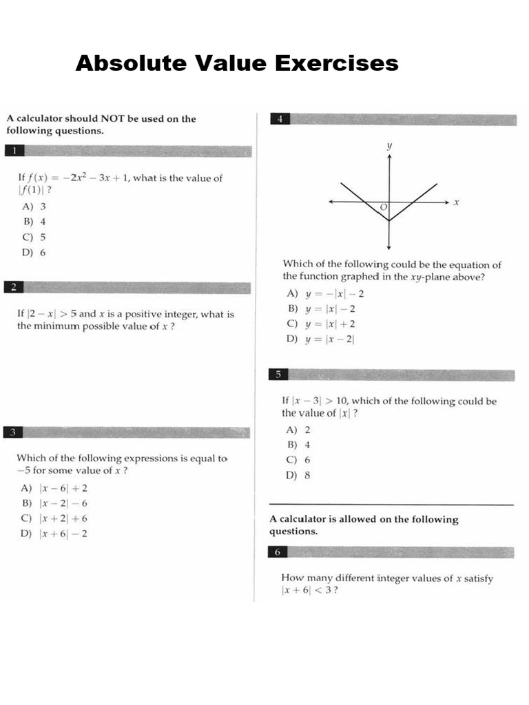 Absolute Value Exercises Pdf