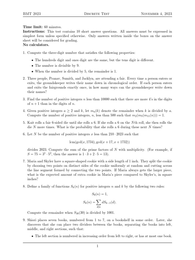 Discrete Problems | PDF | Prime Number | Mathematical Objects