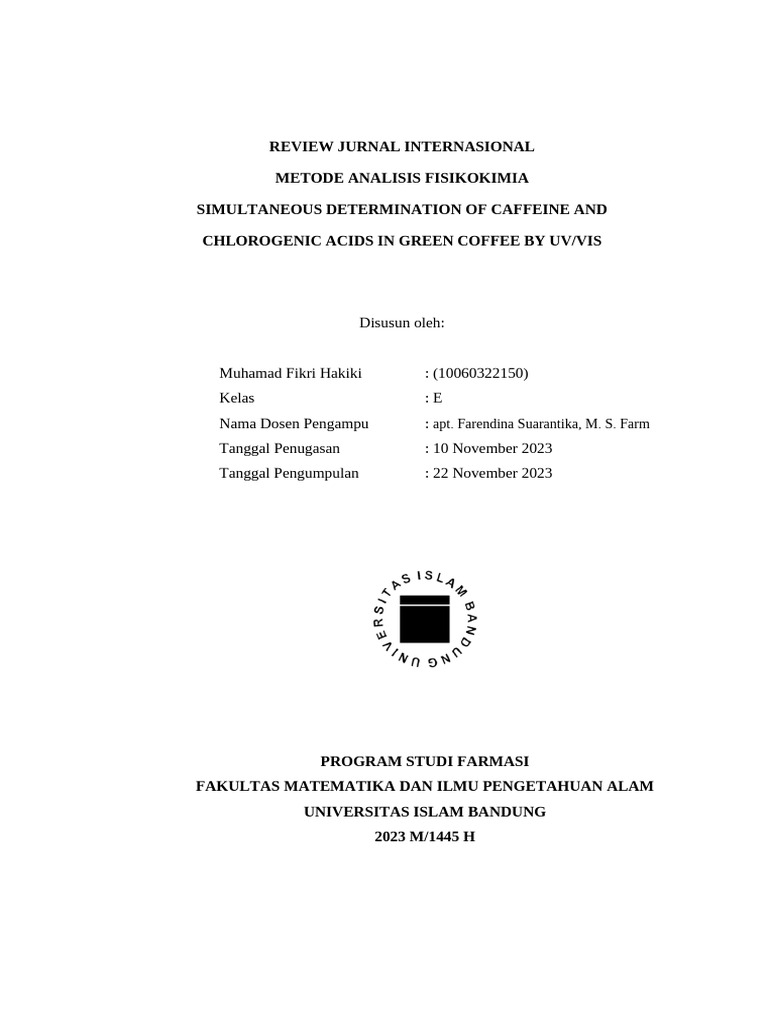 Analisis Kafein dan CGA Kopi UV/Vis | PDF