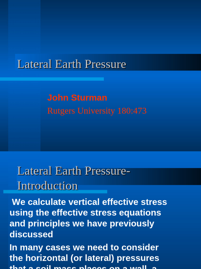 Lateral Earth Pressure Intro | PDF | Natural Materials | Continuum ...