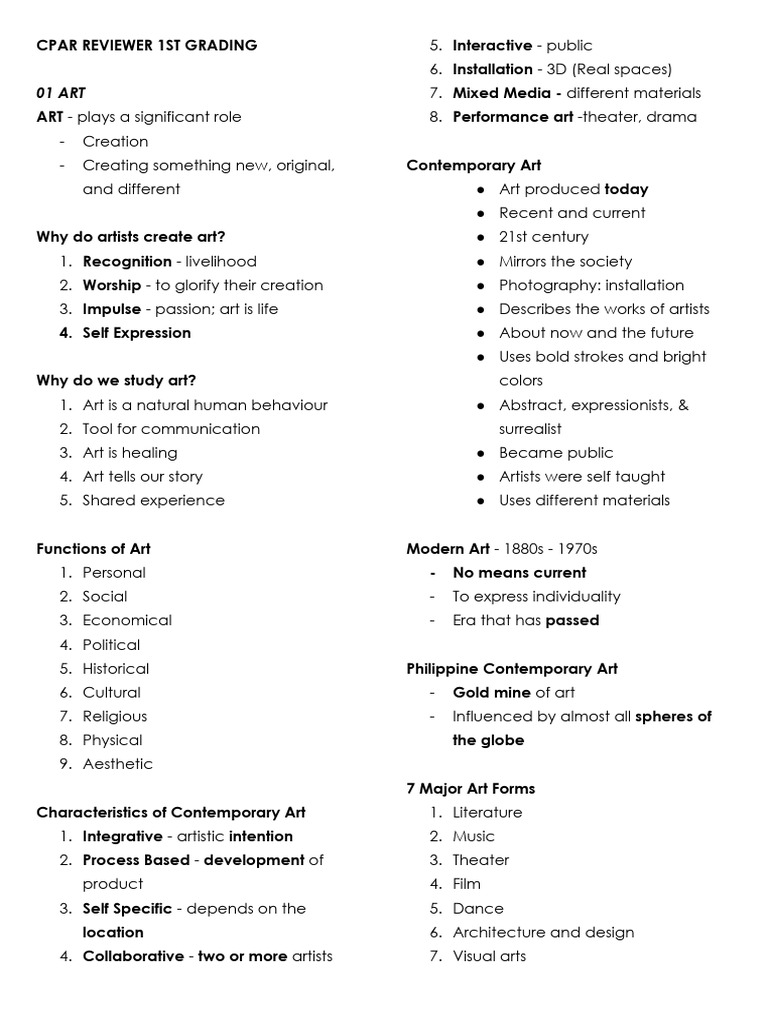 Cpar Reviewer 1st Grading | PDF | Paintings | Sculpture
