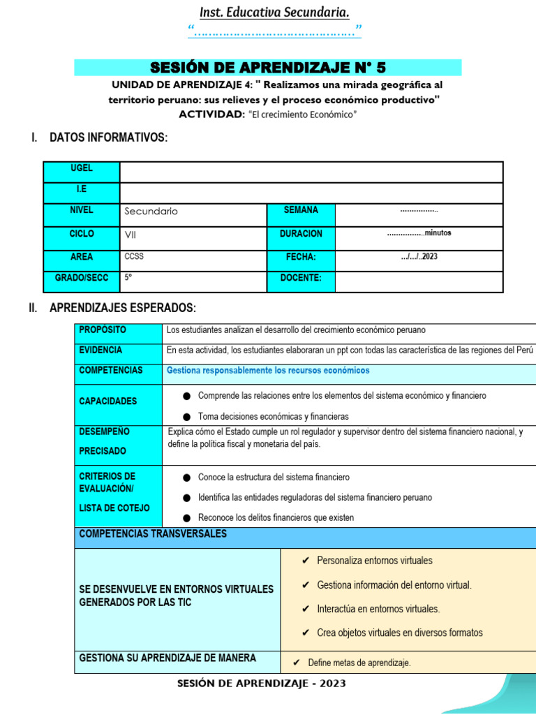 Sesion CCSS 5° Sec-Semana 05 | PDF | Maestros | Aprendizaje