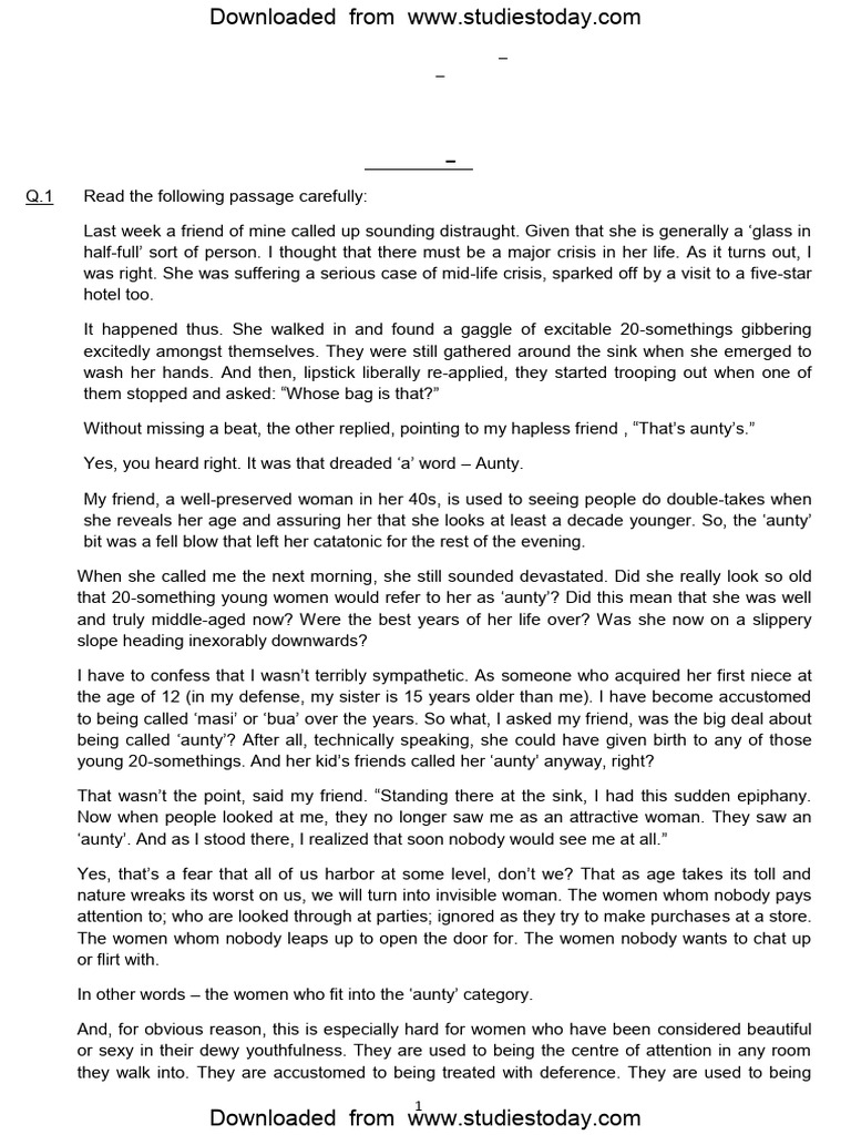 CBSE Class 10 English Worksheet | PDF