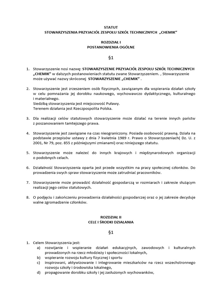 Statut - CHEMIK | PDF