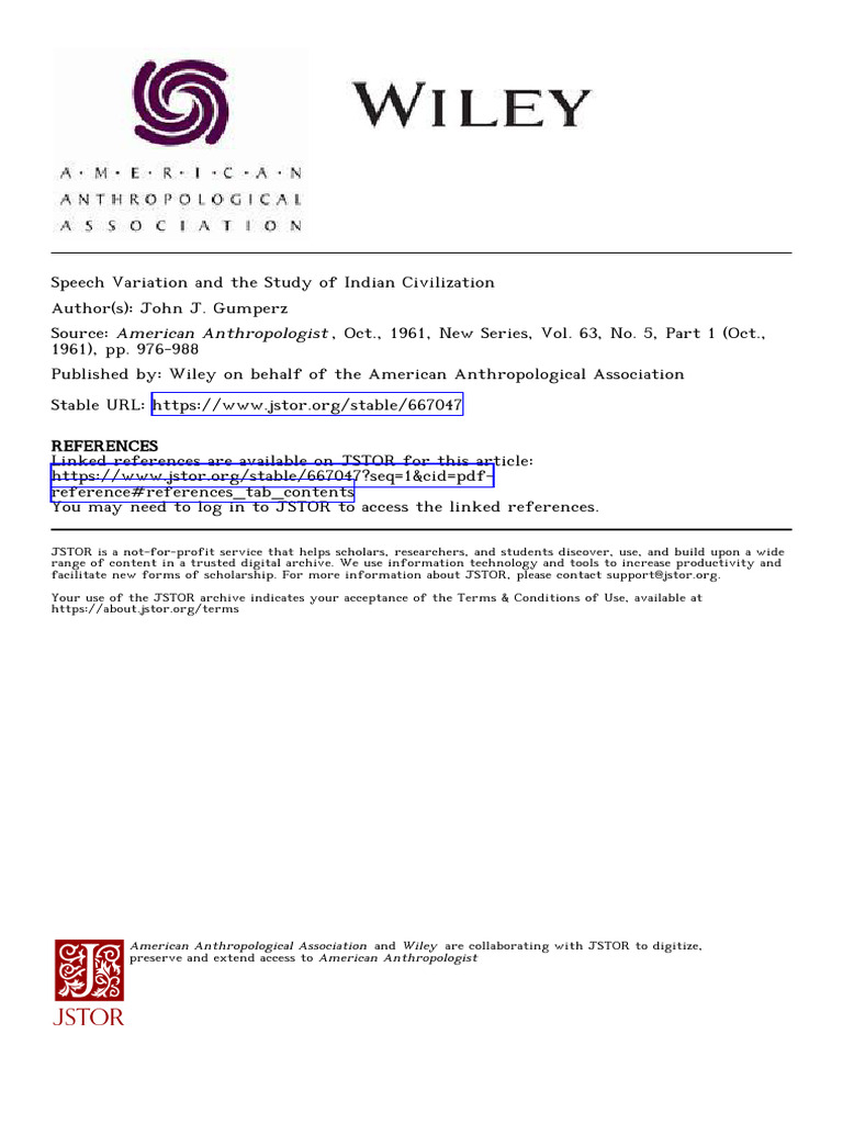 Gumperz SpeechVariationStudy 1961 | PDF | Dialect | English Language
