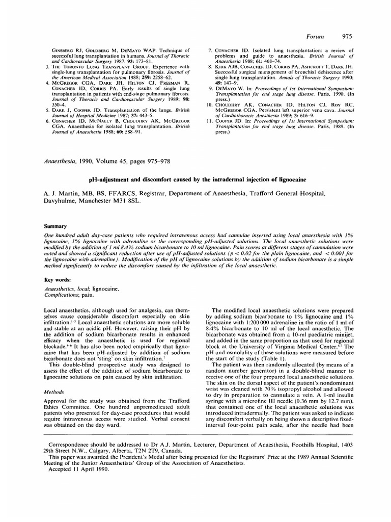 Anaesthesia - November 1990 - Martin - pH‐adjustment and discomfort ...