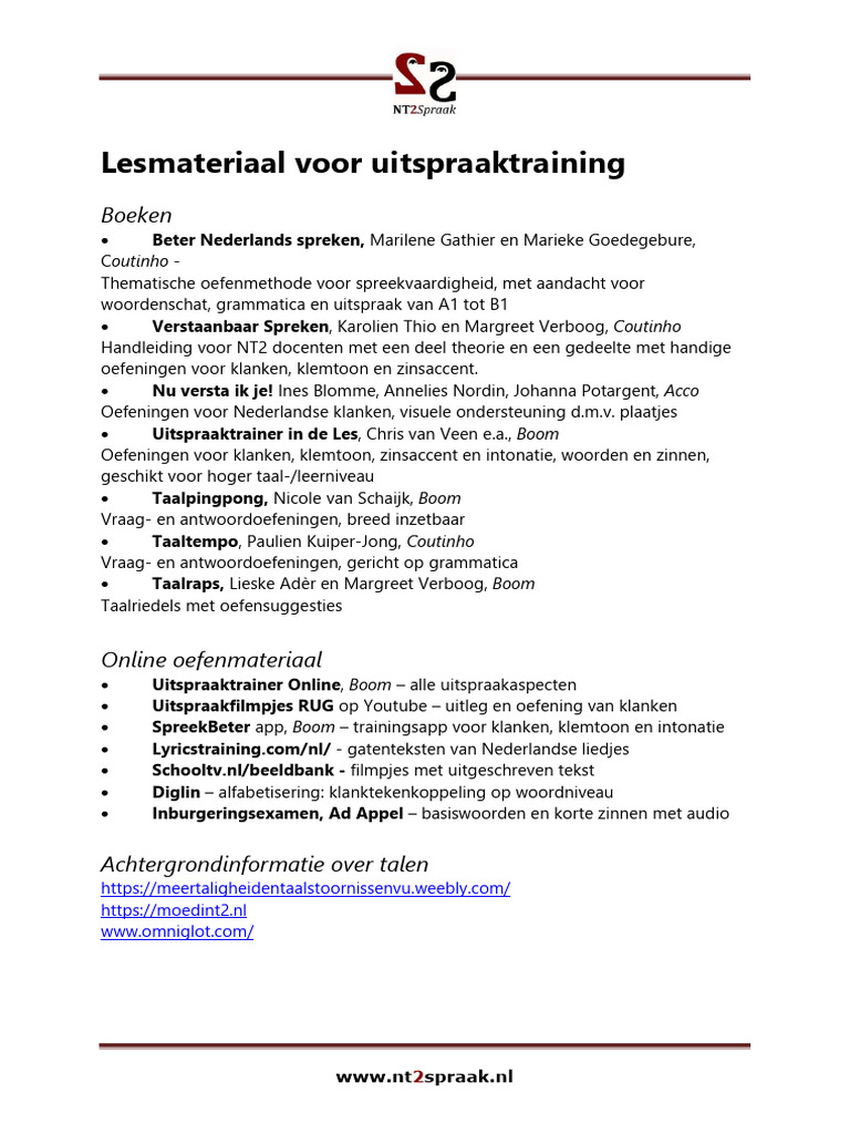 Achtergrondinformatie Uitspraak NT2 | PDF