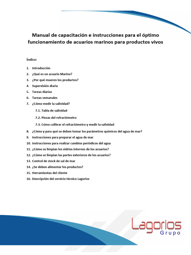 Manual de Capacitacion Uso de Acuarios para Productos Vivos. | PDF | Acuario | Agua