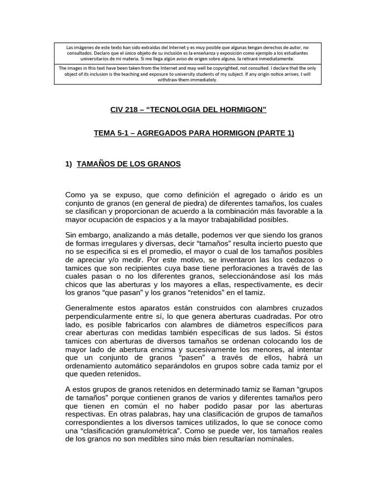 Tema #5. Agregados para Hormigón (Parte 1) | PDF | Hormigón | Laboratorios