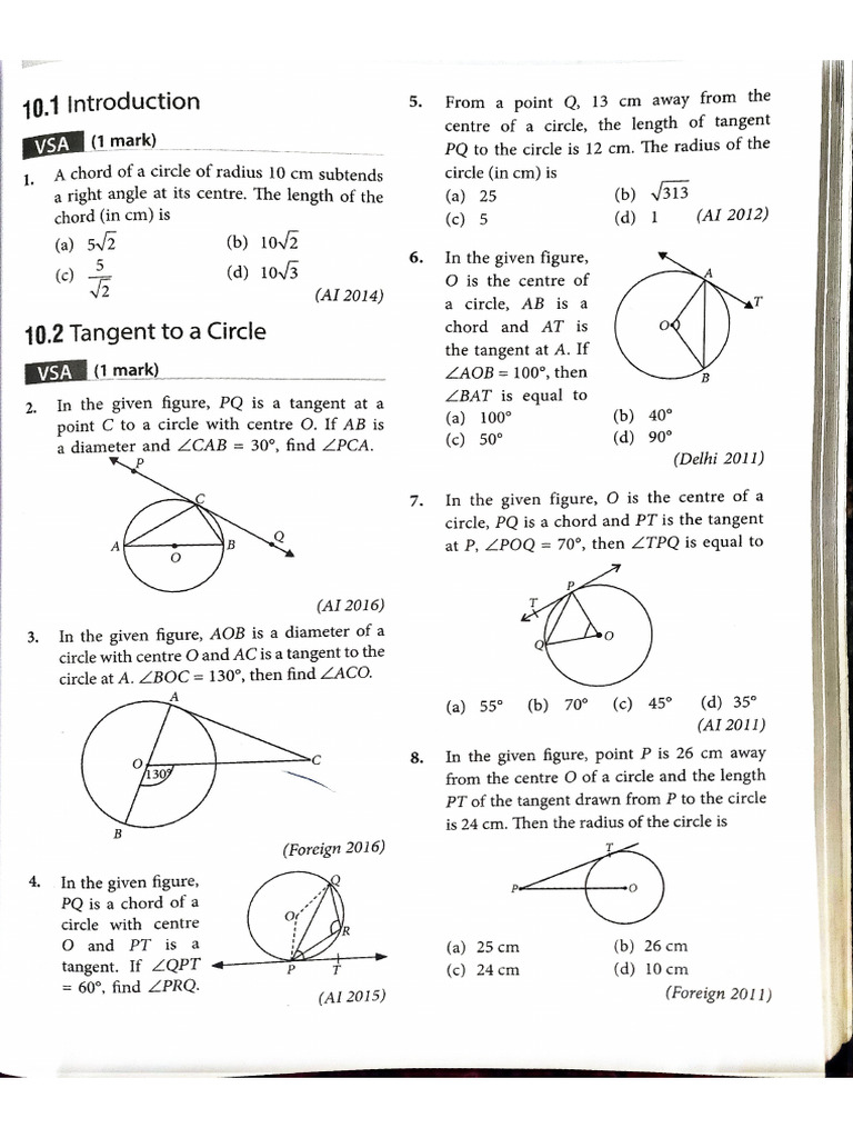 CIRCLES PYQ CLASS 10 MATHS | PDF