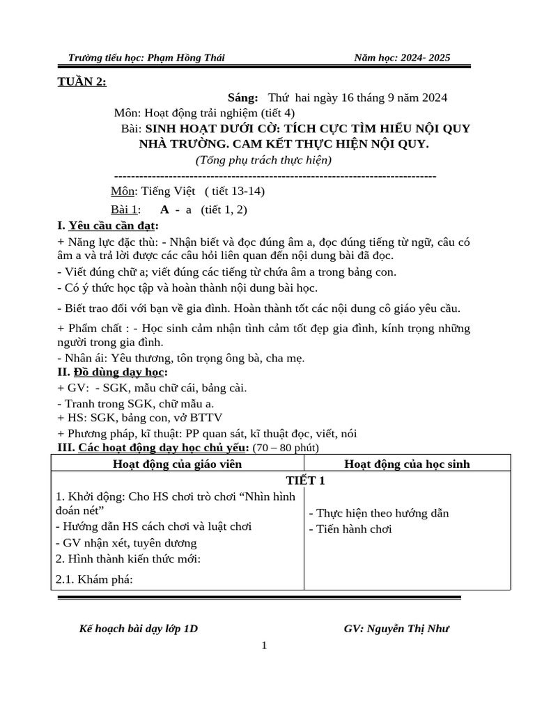 KHBD TUẦN 2 2024 - 2025 | PDF