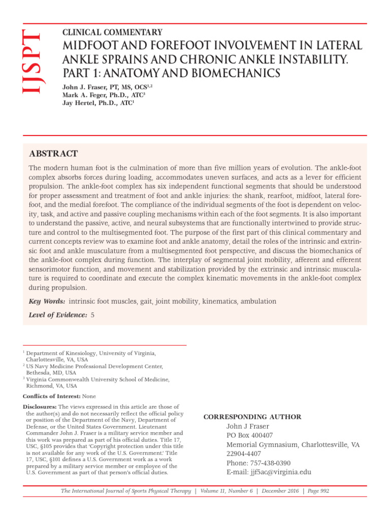 Midfoot and Forefoot Involvement in Lateral Ankle Sprains and Chronic ...