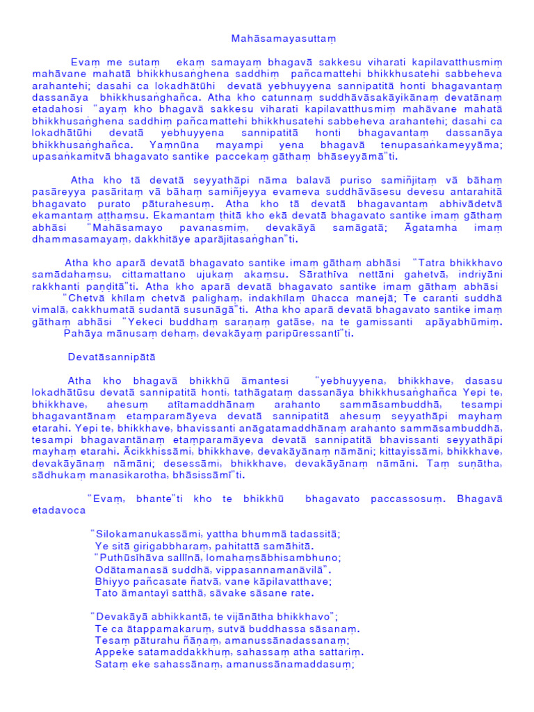 Mahāsamaya Sutta Pali Text | PDF