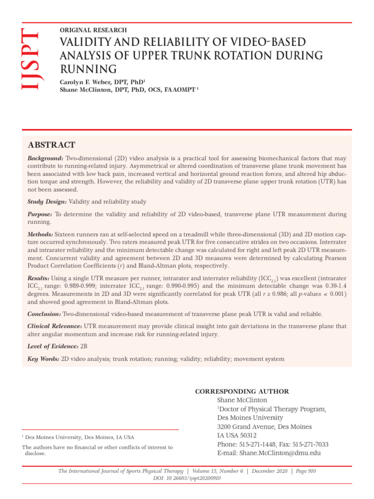 Validity of 2D Trunk Rotation in Running | PDF | Running