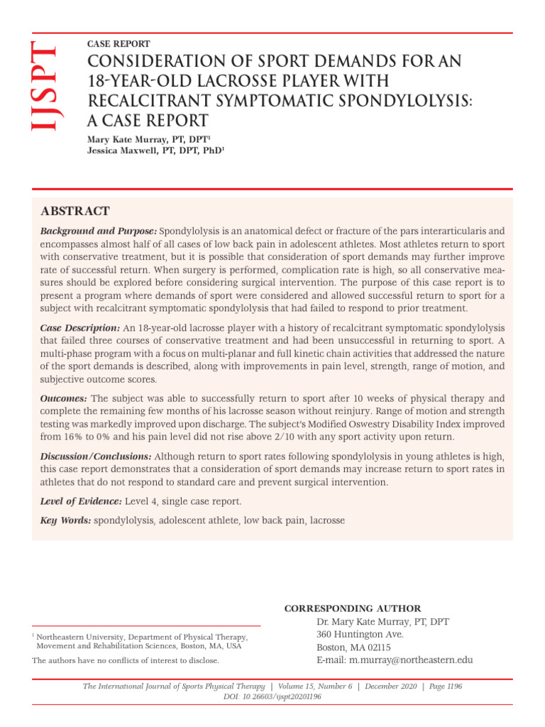 Consideration of Sport Demands For An 18-Year-Old Lacrosse Player With ...