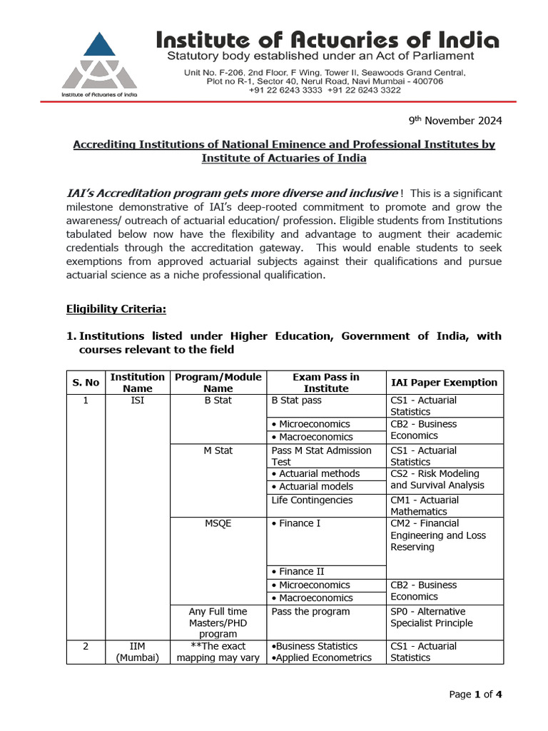 Institute of Actuaries of India Exemption | PDF | Actuarial Science ...