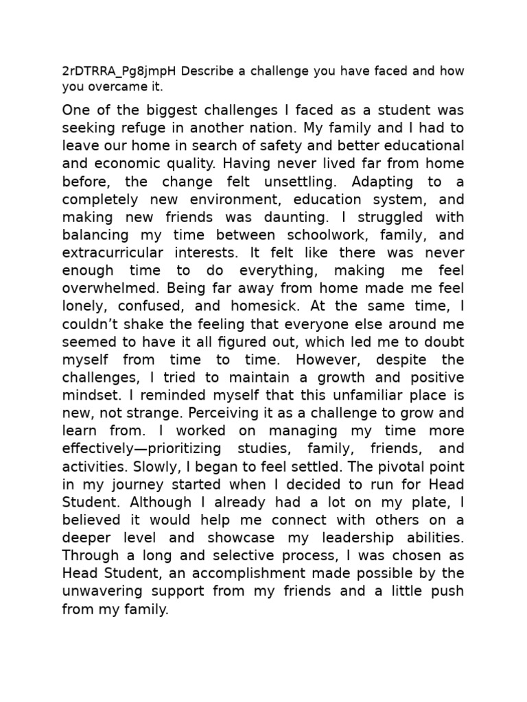 Describe A Challenge You Have Faced and How You Overcame It | PDF