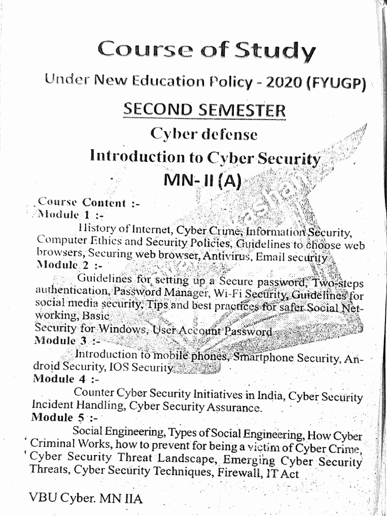 Mn-2a Cyber Defence Vidya Guess Paper Fyugp Sem-2 (23-27 | PDF ...