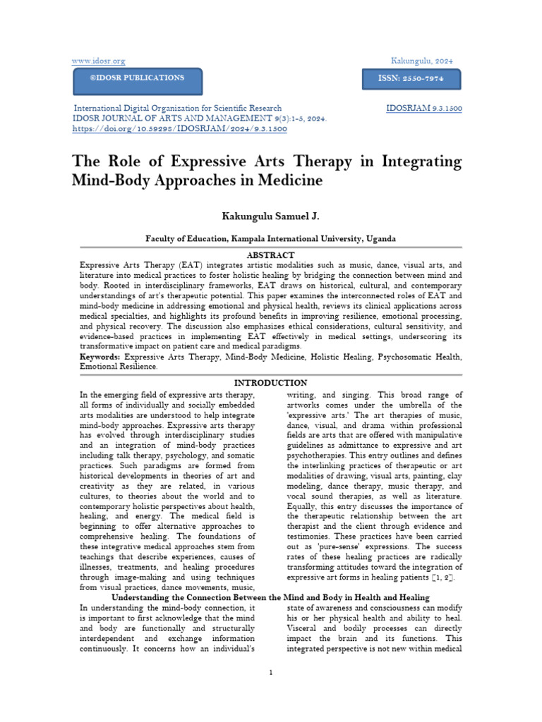 The Role of Expressive Arts Therapy in Integrating Mind-Body Approaches ...
