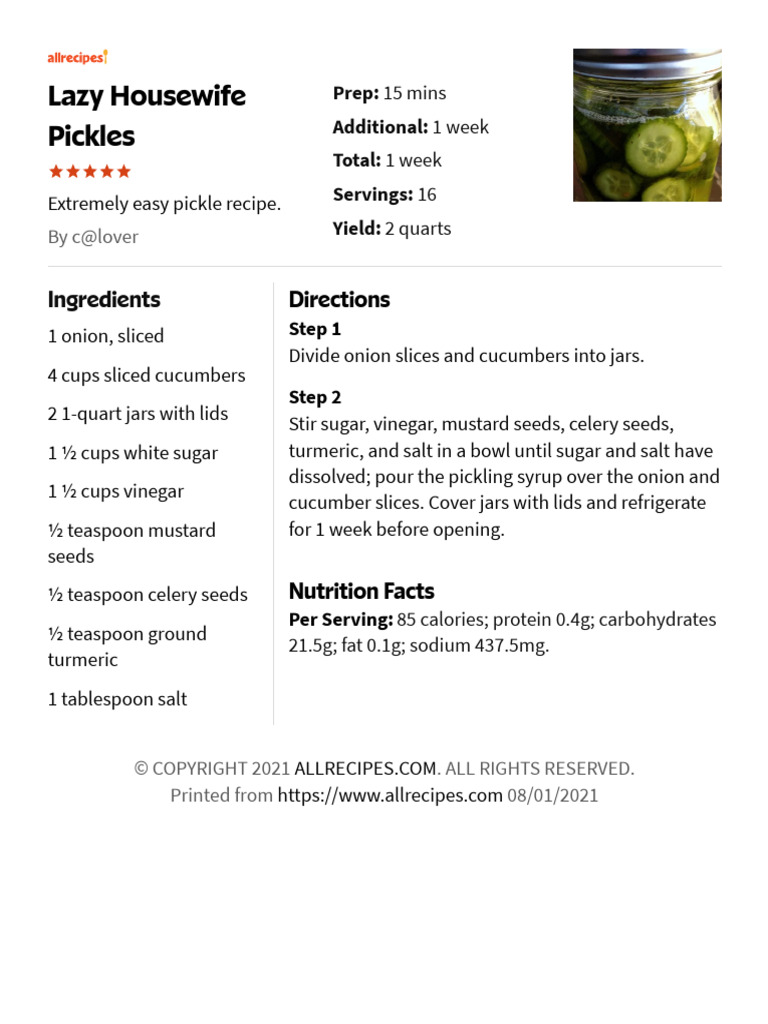Lazy Housewife Pickles Recipe _ Allrecipes | PDF