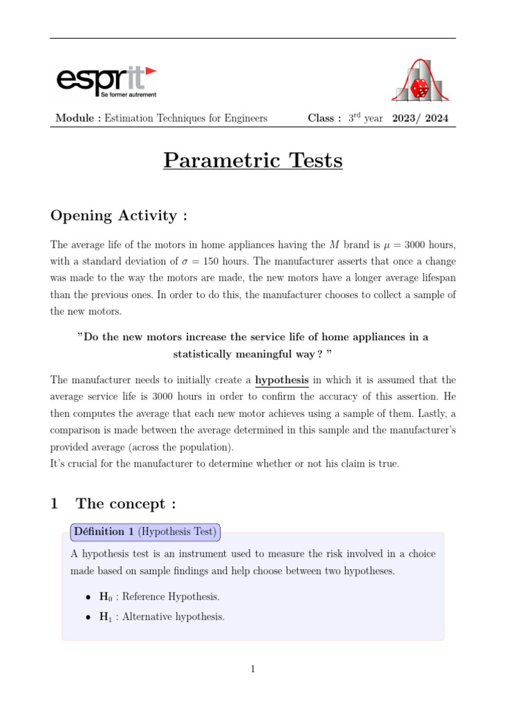 Chapter 4 - Parametric tests | PDF | Statistical Hypothesis Testing ...