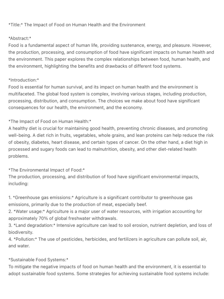 The Impact of Food On Human Health and The Environment | PDF ...