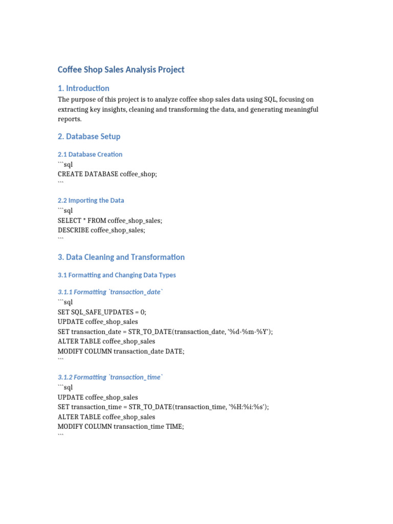 Coffee Shop Sales Analysis Project | PDF | Databases | Data Management ...