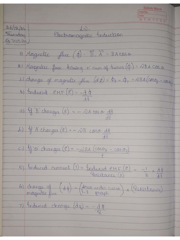 Electromagnetic Induction Formal Sheet | PDF