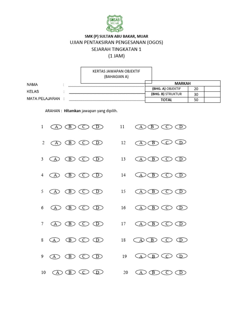 Cover Kertas Omr 20 Soalan PDF Free | PDF