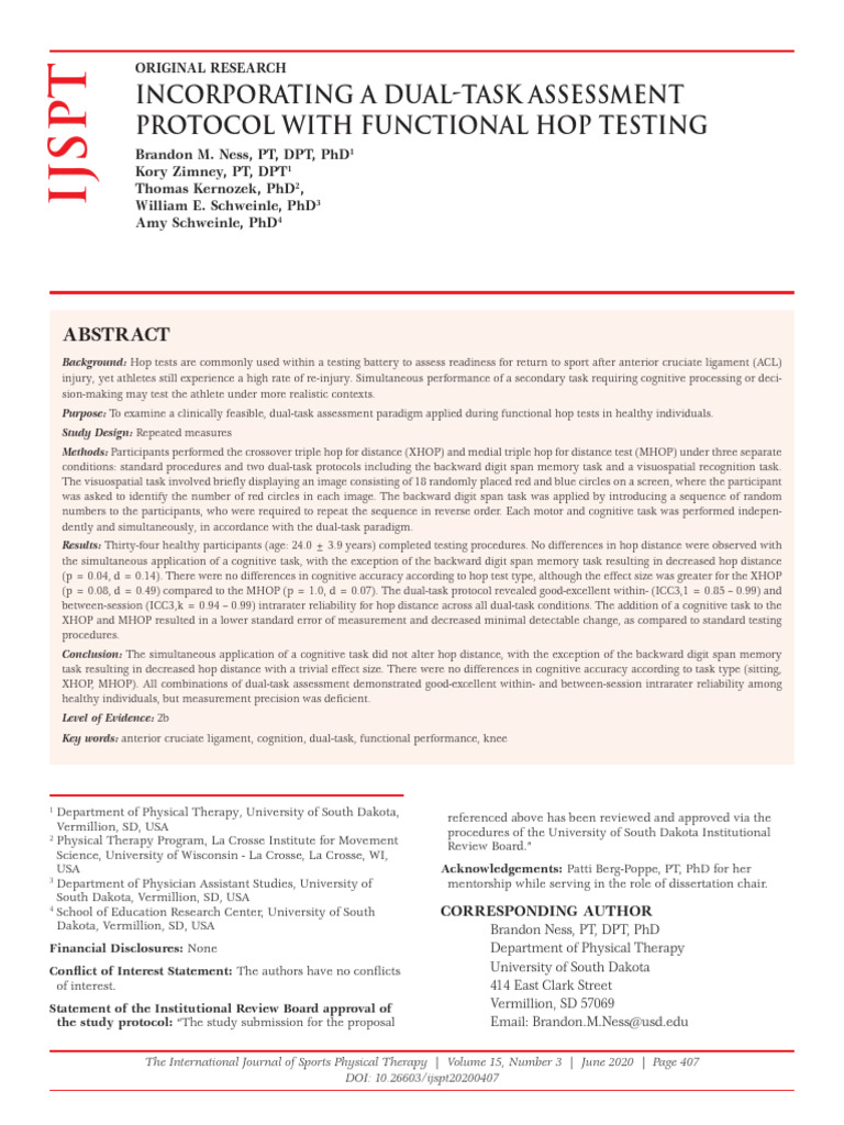 Incorporating A Dual-Task Assessment Protocol With Functional Hop ...