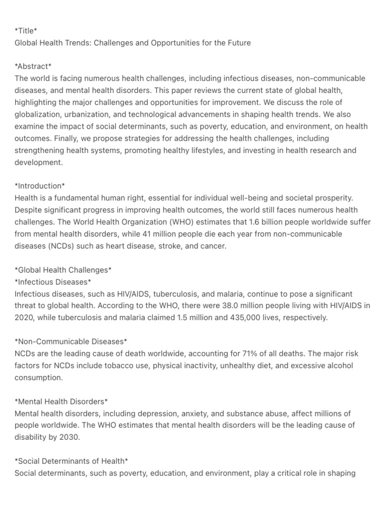Global Health Challenges and Solutions | PDF | Global Health | Non ...