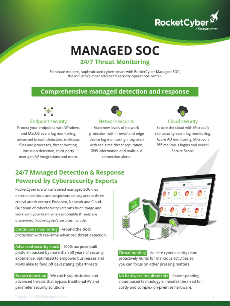 RocketCyber Managed SOC Product Brief | PDF | Security | Computer Security