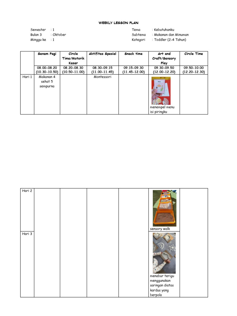Weekly Lesson Plan Toddler | PDF
