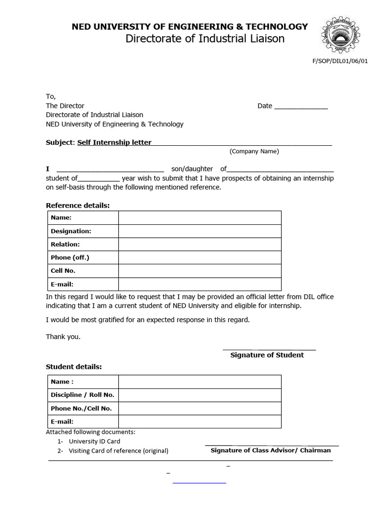 NED Internship Self-Request Form | PDF