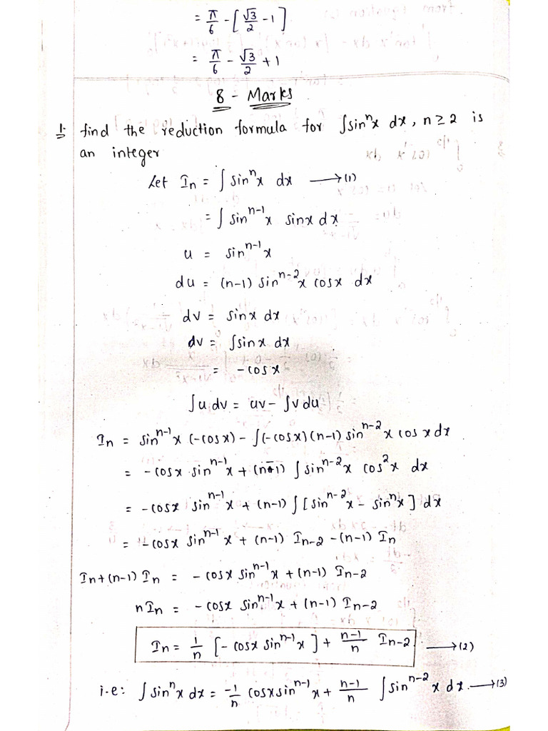 Integral Calculus 8 Marks Questions | PDF