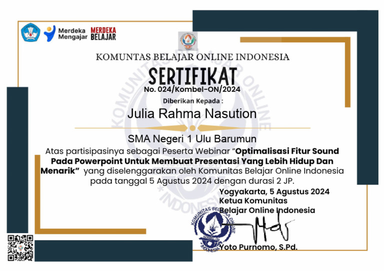 Julia Rahma Nasution Sertifikat Sound | PDF