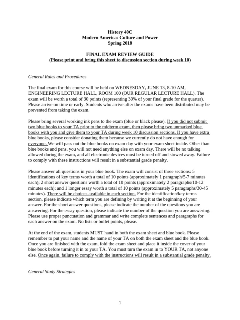 Final Exam Review Guide-History 40C | PDF | Question | Feminism
