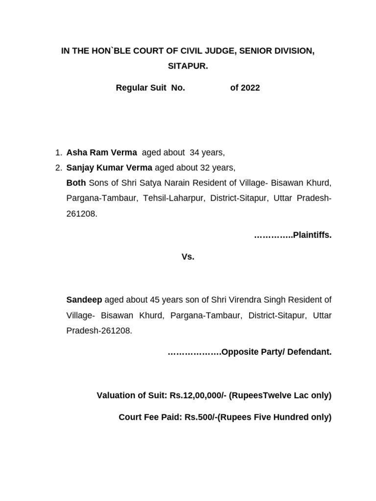 Aasharam Civil Suit Sitapur 1 | PDF | Lawsuit | Affidavit