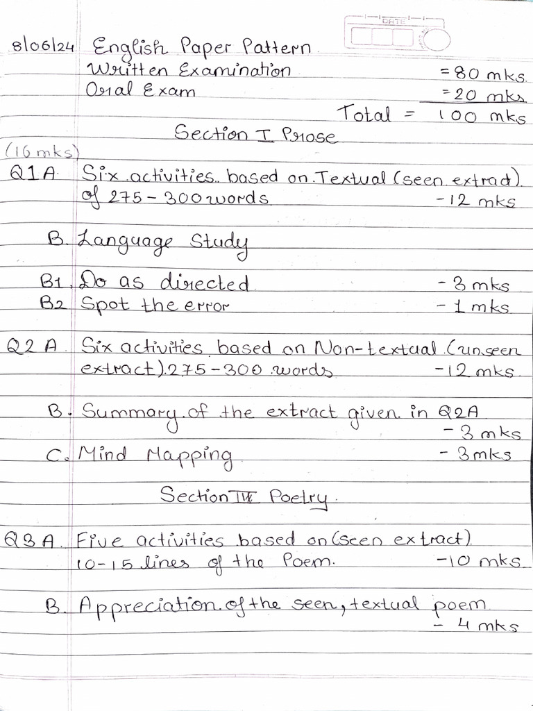 English Paper Pattern Class 12th | PDF