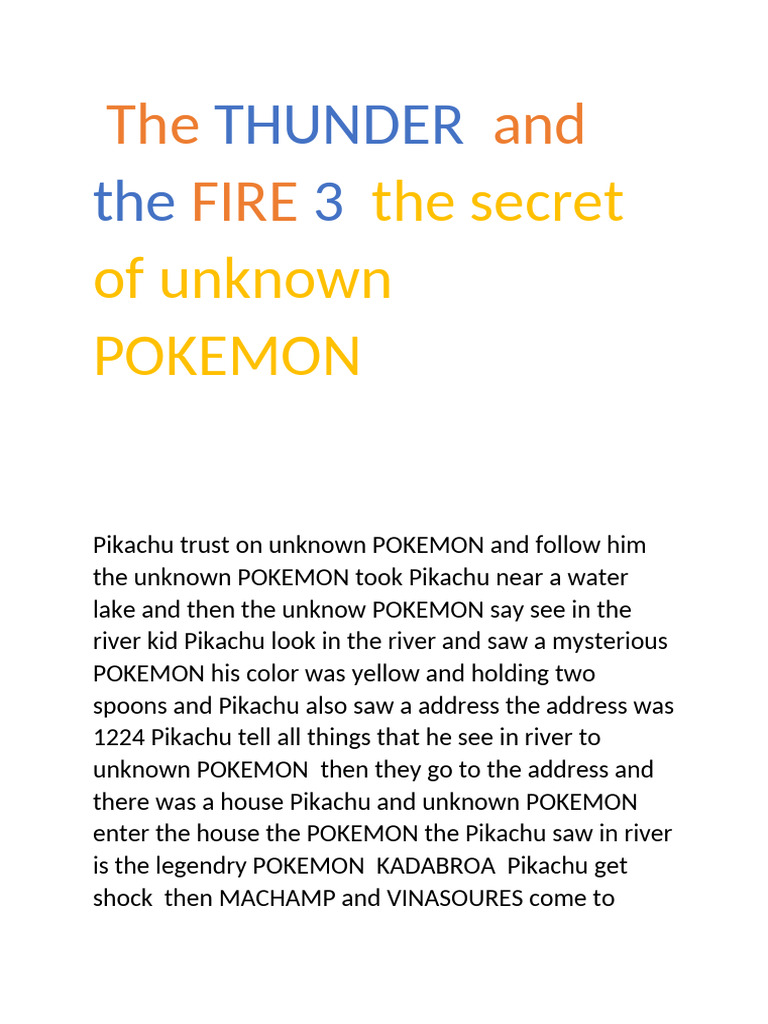 The THUNDER and The FIRE 3 The Secret of Unknown POKEMON | PDF