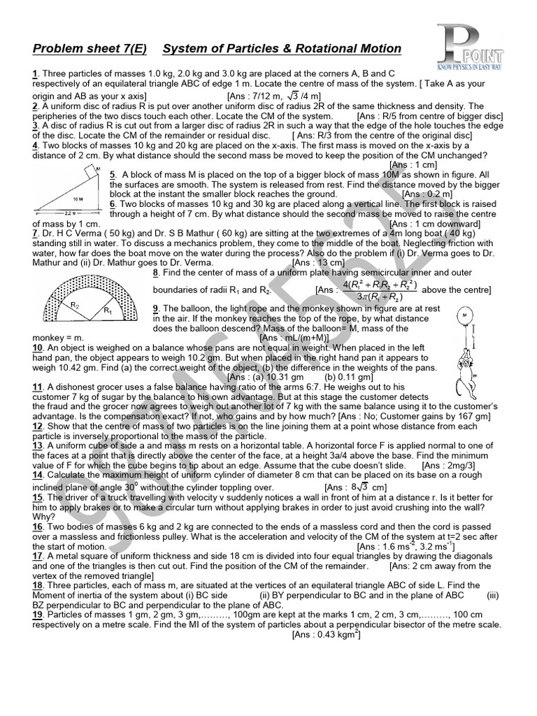 Problem Sheet 7 On System of Particles and Rotational Motion | PDF | Rotation Around A Fixed ...