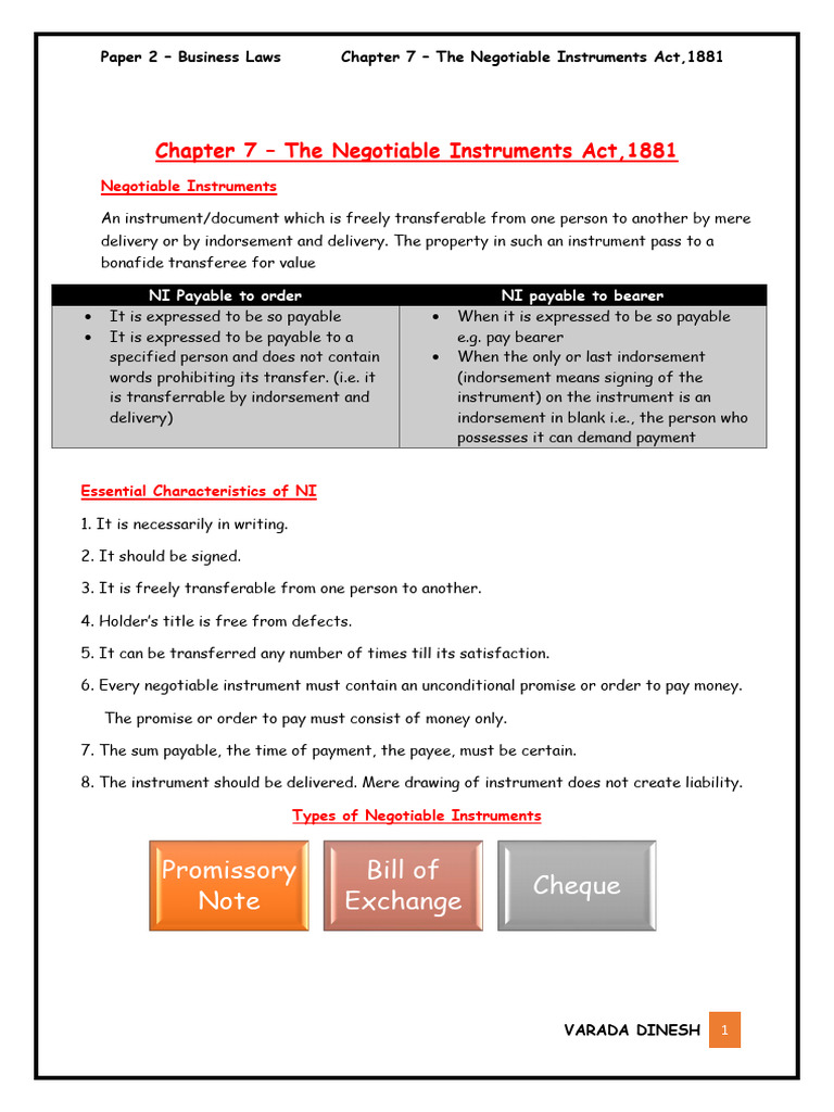 NI Act LAW | PDF | Negotiable Instrument | Cheque