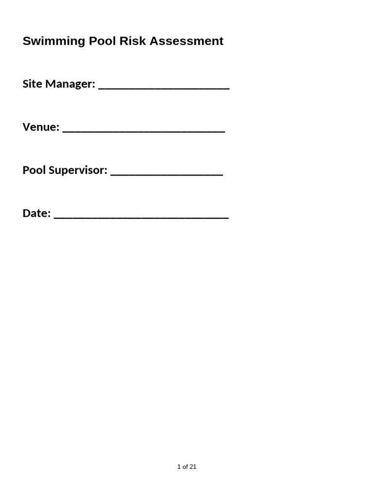 Swimming Pool Risk Assessment Template 2 | PDF | Risk Assessment | Risk