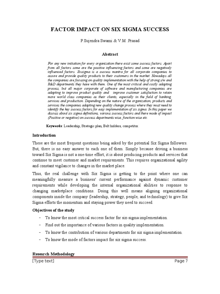 Factor Impact On Six Sigma Success: Keywords: Leadership, Strategic ...