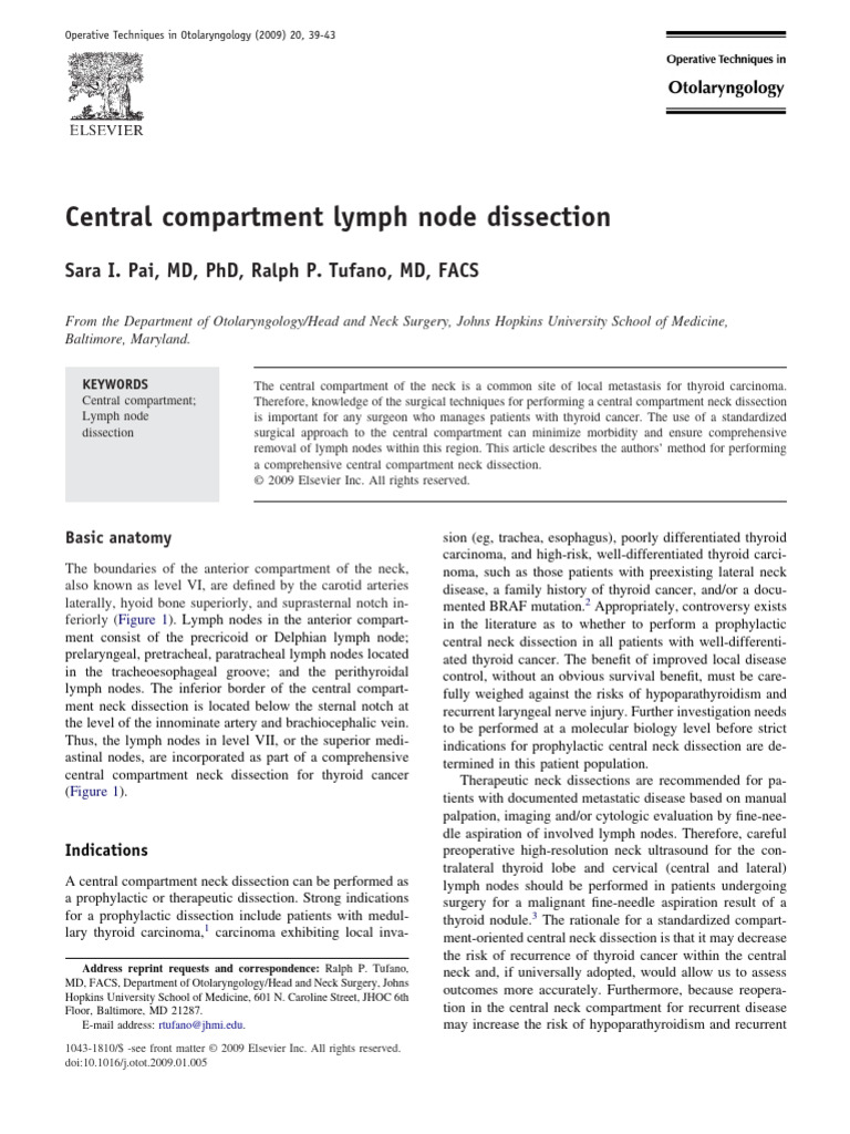 Central Compartment Lymph Node Dissection | PDF | Common Carotid Artery | Neck