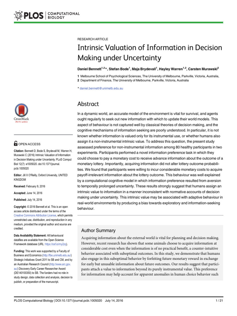 Intrinsic Valuation of Information in Decision Making Under Uncertainty ...