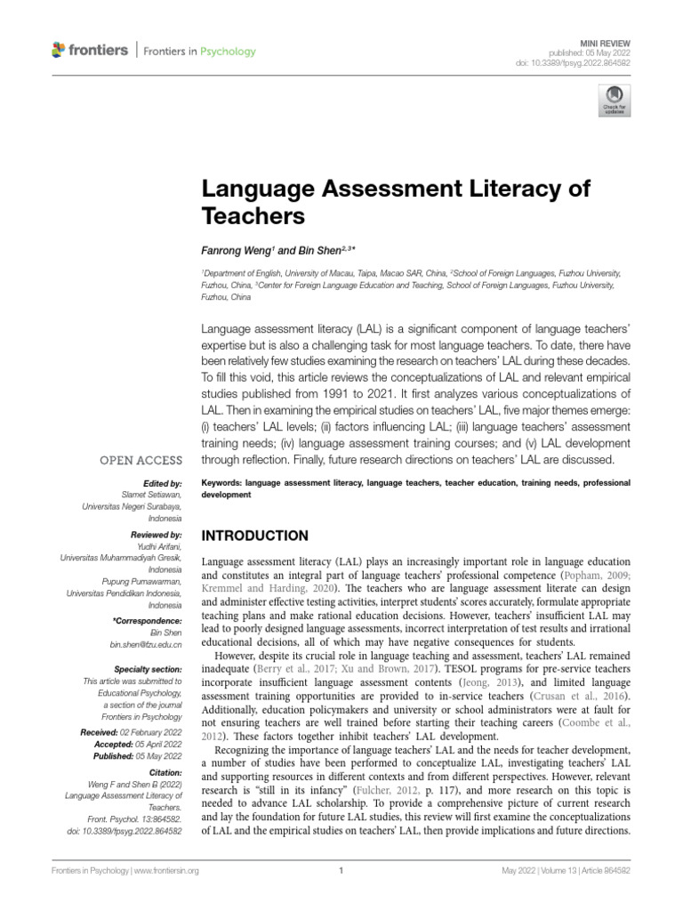 Language Assessment Literacy Review | PDF | Teachers | Literacy
