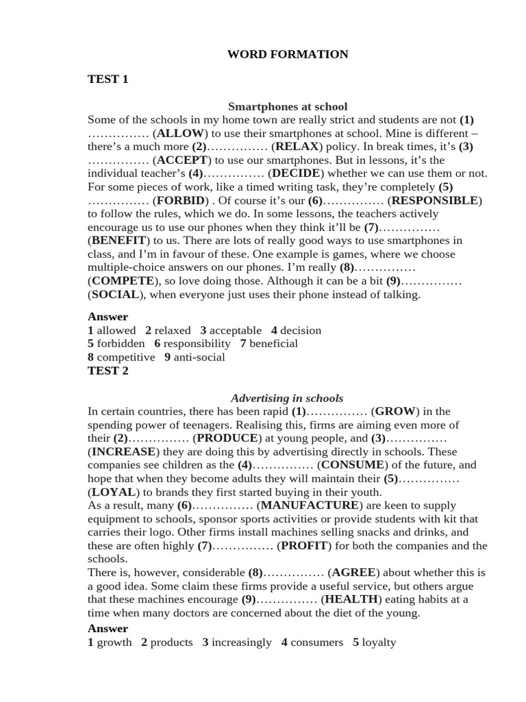 WORD FORMATION b2 | PDF