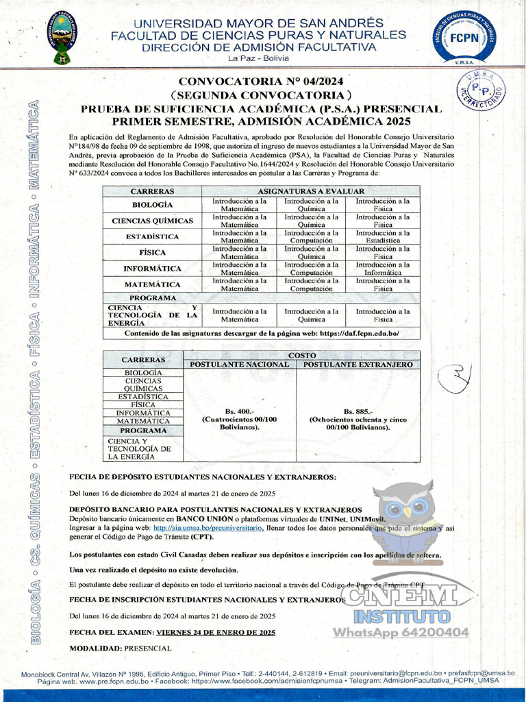 Convocatoria Inf Psa 2025 - 64200404 | PDF